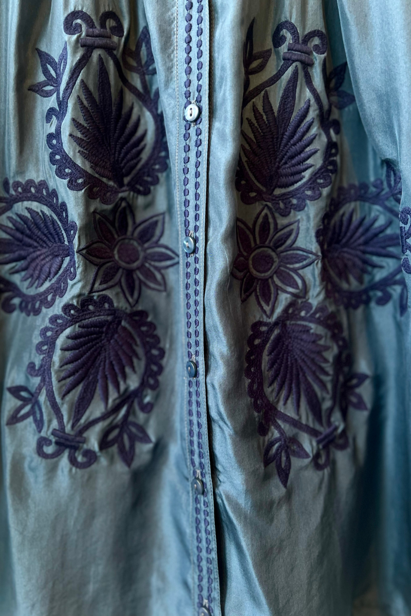 Benaras, Silk Shirt - Slate Grey/Navy Blue – Snapdragon Designs