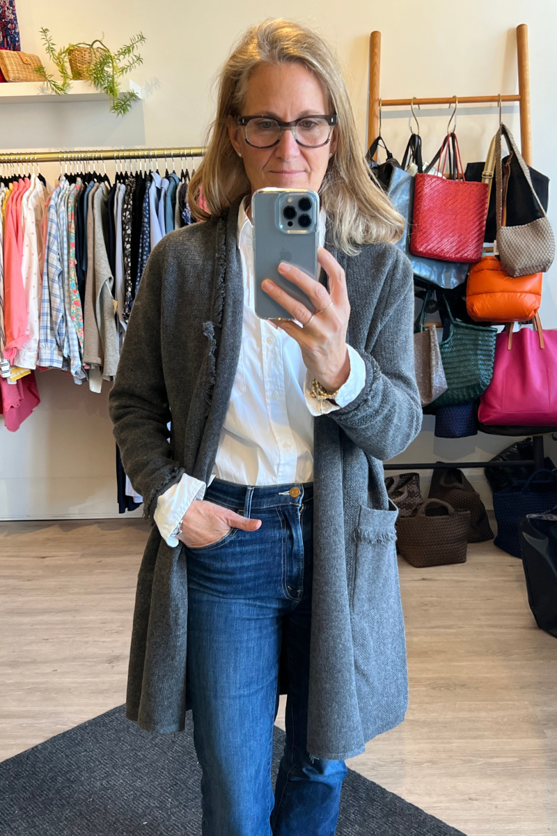 Cashmere Fringe Cardigan - Charcoal Korat – Snapdragon Designs