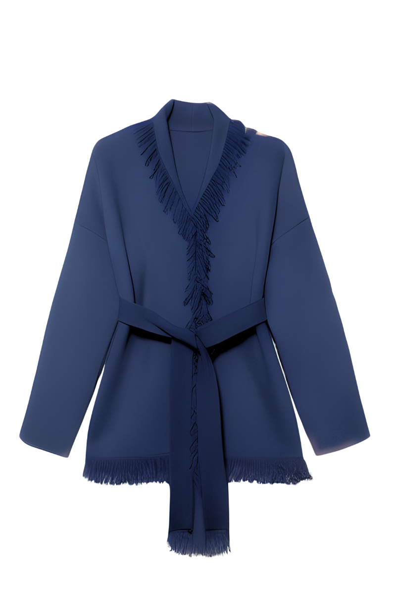 Fringe Belted Cardigan - Ink Blue – Snapdragon Designs
