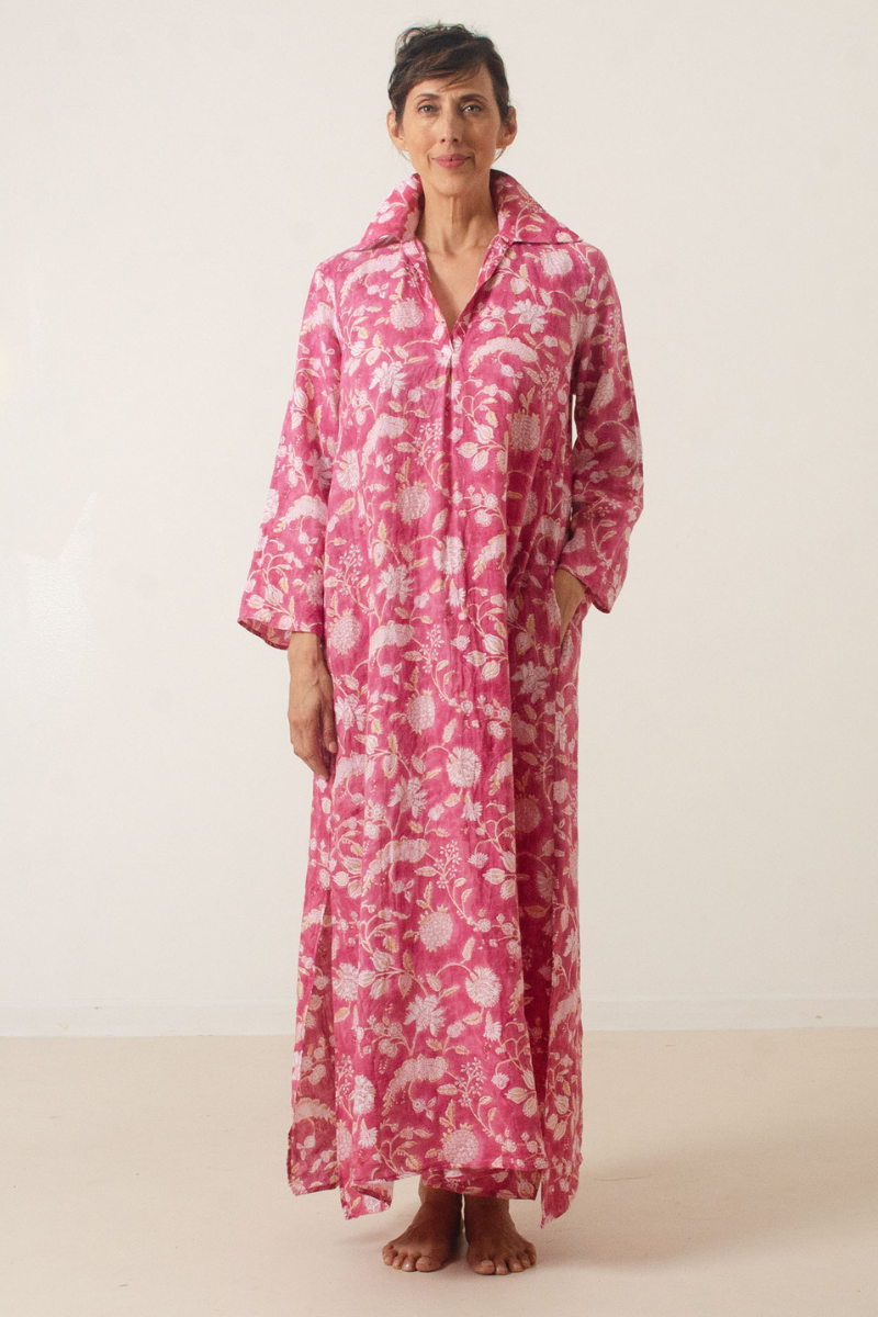 d heart d, Linen Caftan- Pink Floral – Snapdragon Designs