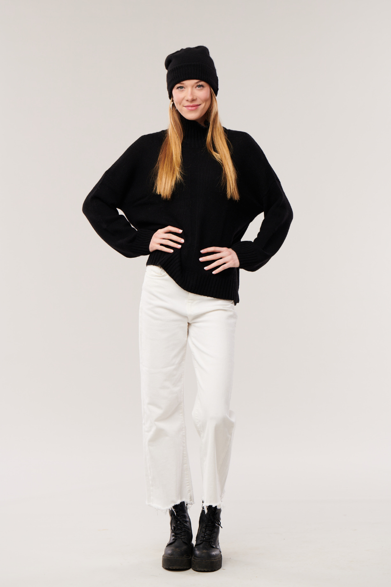 Cashmere T-Neck Sweater- Black – Snapdragon Designs