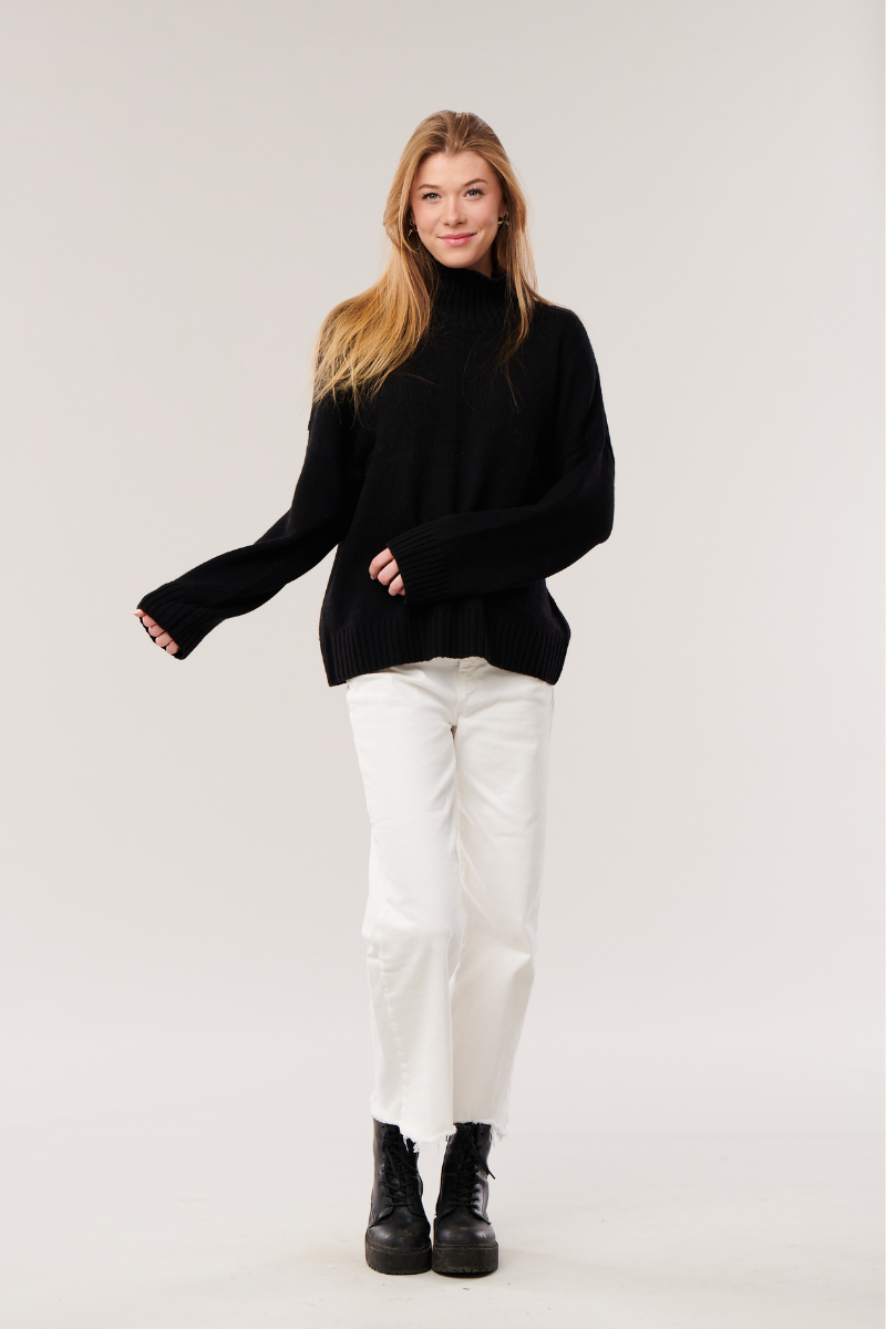 Cashmere T-Neck Sweater- Black – Snapdragon Designs